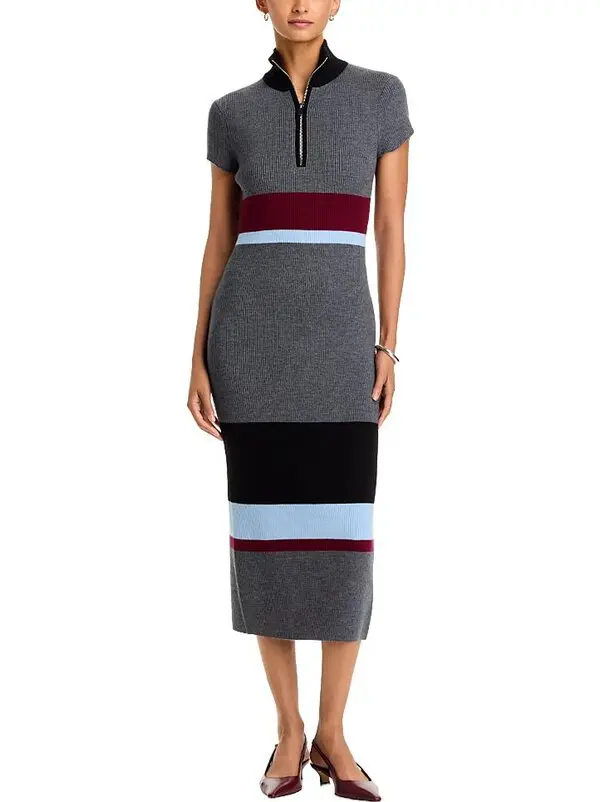 TOCCIN Dasha Half Zip Mock Neck Midi Dress - Sky Oxblood Multi