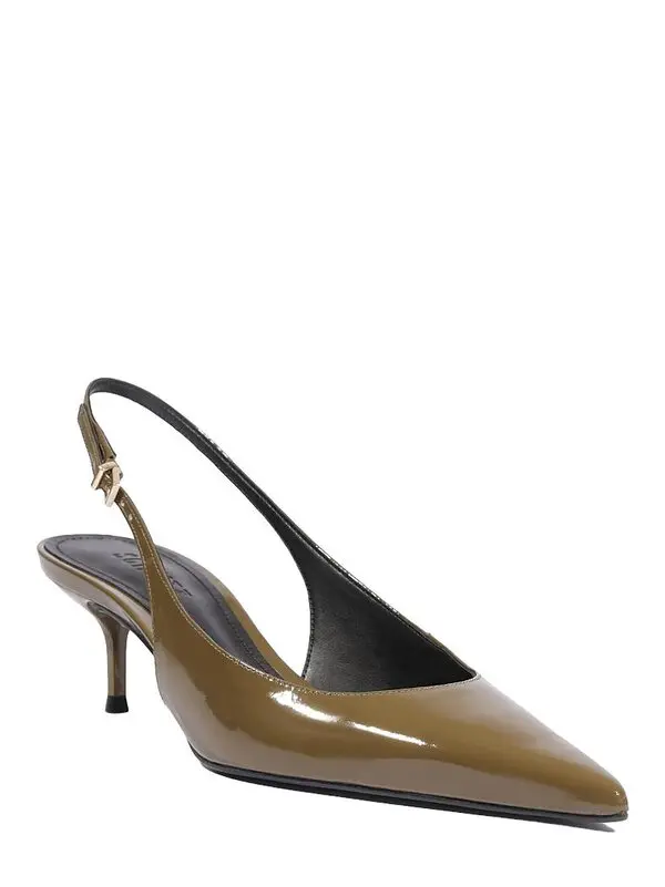 Schutz Paola Patent Mid Pointed Slingback Pumps - Dried Olive