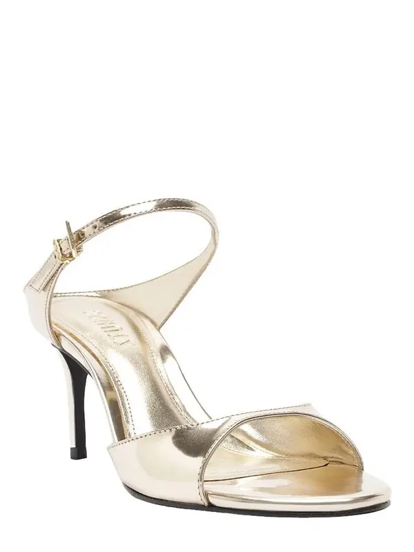 Schutz Lyra Patent Leather Stiletto Sandals - Platinum