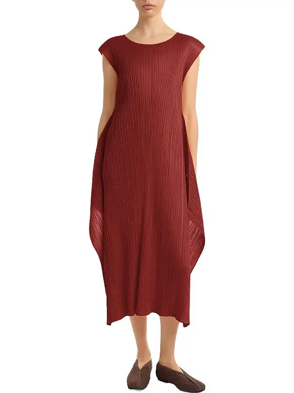 Issey Miyake September Pleated Dress - Red Brown