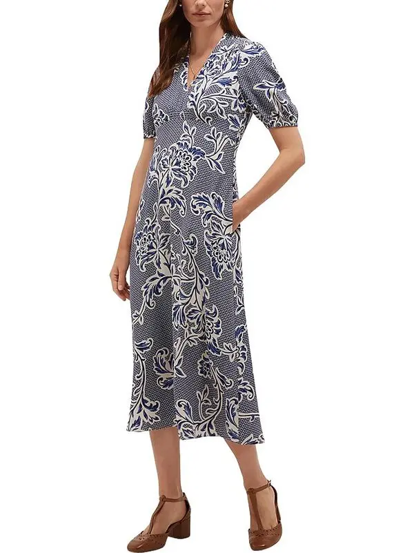HOBBS LONDON Sidonie Floral Midi Dress - Blue Cream