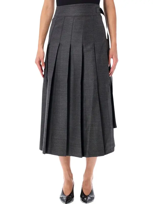 RÓHE Wool Blend Pleated Midi Wrap Skirt - Grigio
