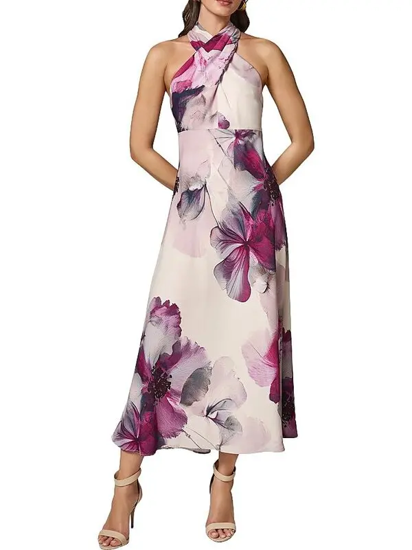 Donna Karan New York Floral Print Halter Neck Midi Dress - Sangria Multi