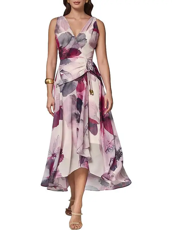 Donna Karan New York Floral Chiffon High-low Dress - Sangria Multi