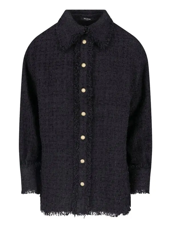 Balmain Structured Cotton-polyamide Button-down Shirt - Black