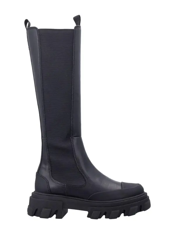 GANNI High-shaft Leather Chelsea Boots With Chunky Rubber Sole - Nero