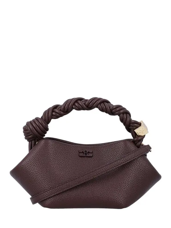 GANNI Mini Bou Grained Handbag With Braided Handle And Dice Charm - Chicory Coffee