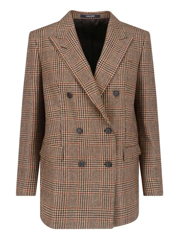 Tagliatore Double Breasted Plaid Wool-cashmere Tailored Jacket - Brown