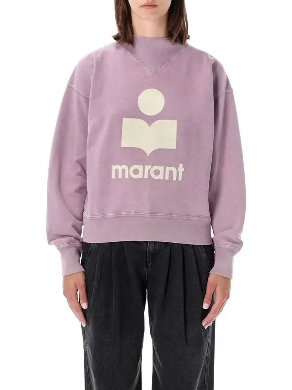 MARANT ETOILE Relaxed-fit Cotton Sweatshirt With Stand-up Collar And Logo Print - Rosewood/ecru
