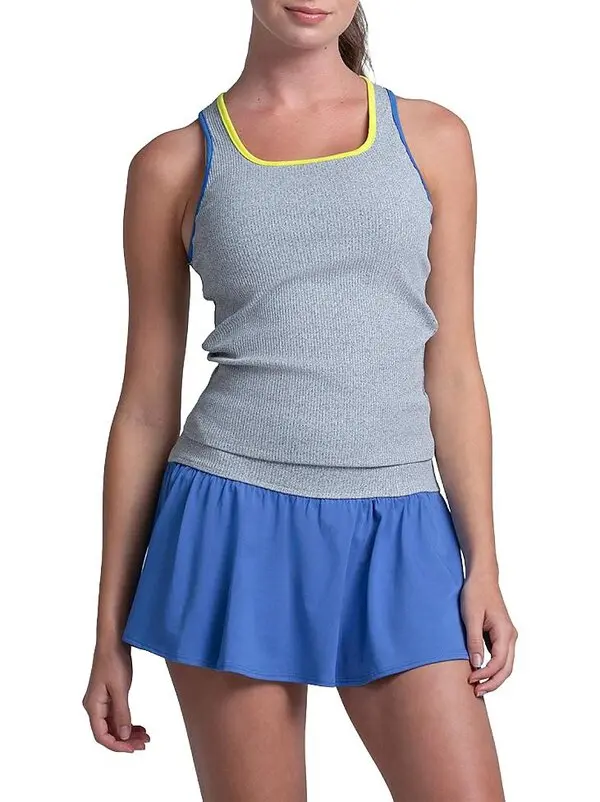 Lucky In Love Court Rib Racerback Tank - Gray