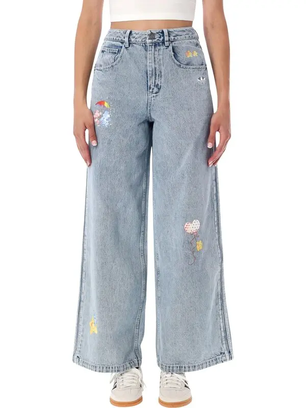 ADIDAS ORIGINALS Embroidered Wide Leg Jeans - Blu