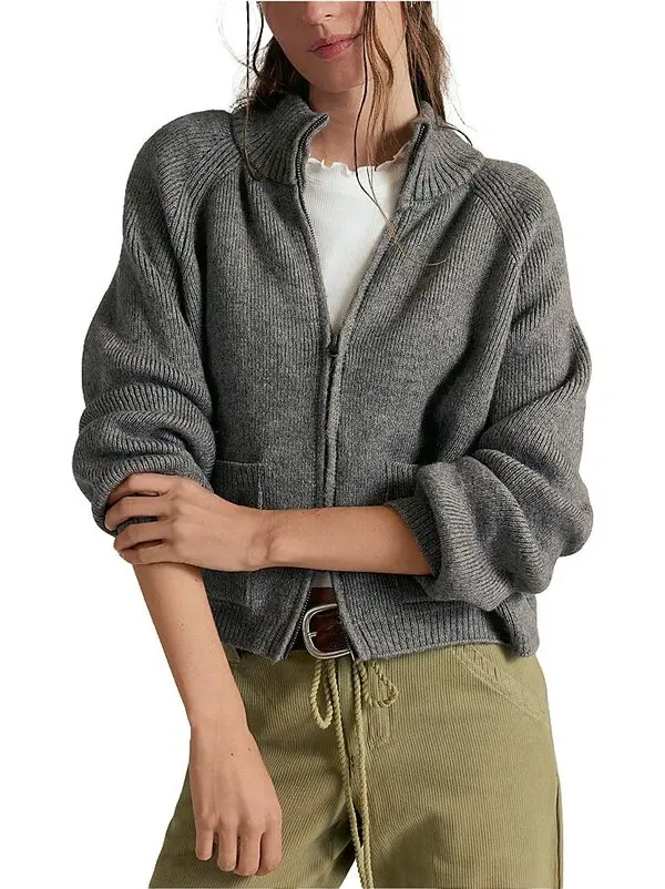 Free People Half Zip Collared Sweater - Cool Grey