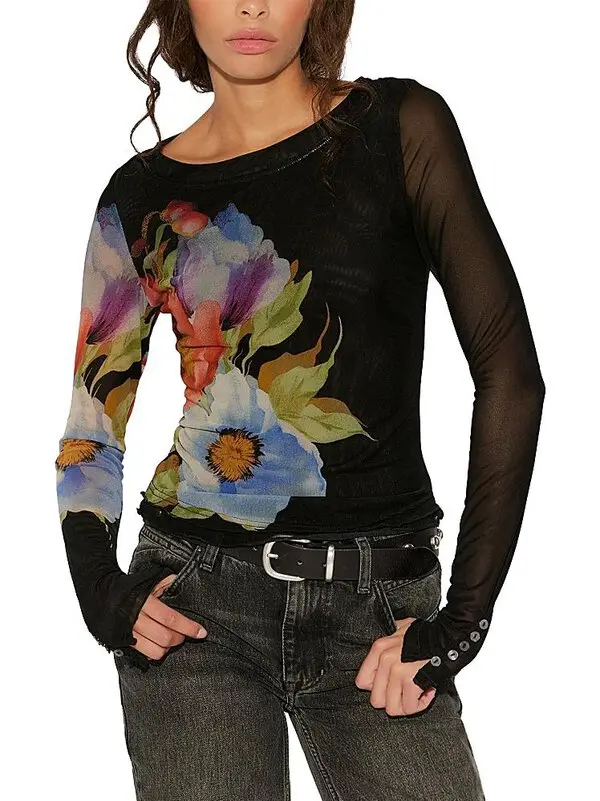 Free People Lilly Printed Long Sleeve Top - Brown Combo