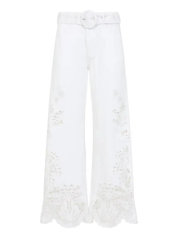 Farm Rio Embroidered Cropped Denim Pants With Belt - White