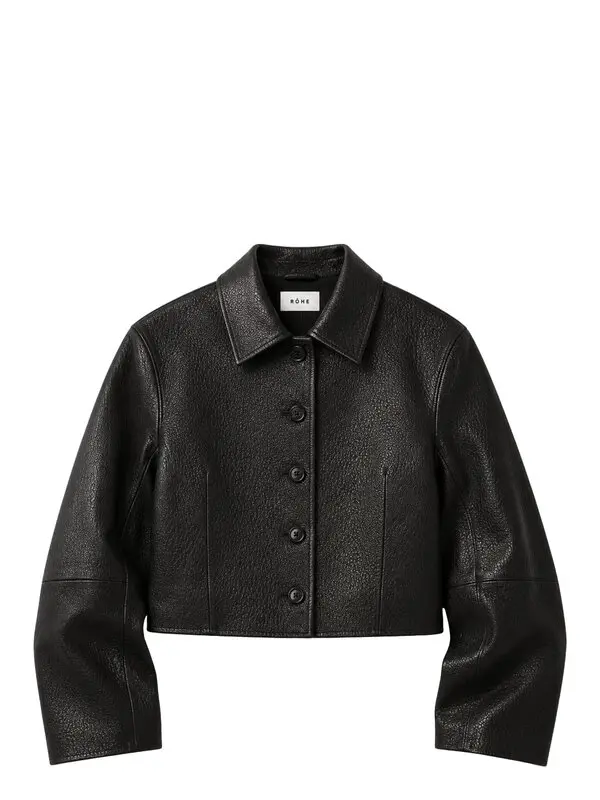 RÓHE Hammered Leather Cropped Jacket With Knotted Button Closures - Black