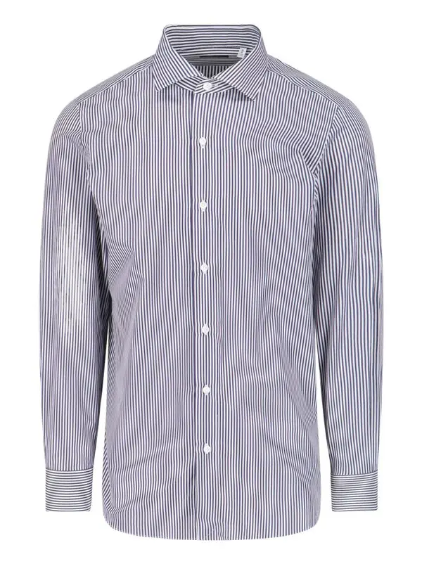 FINAMORE 1925 Finely Tailored 100% Cotton Dress Shirt - Blue