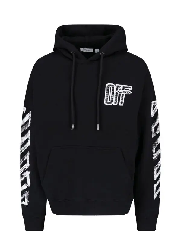 Off-White Cotton Hoodie With Graphic Print - Black