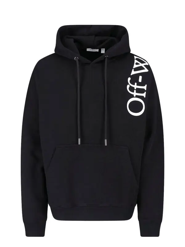 Off-White Logo Detail Cotton Hoodie - Black