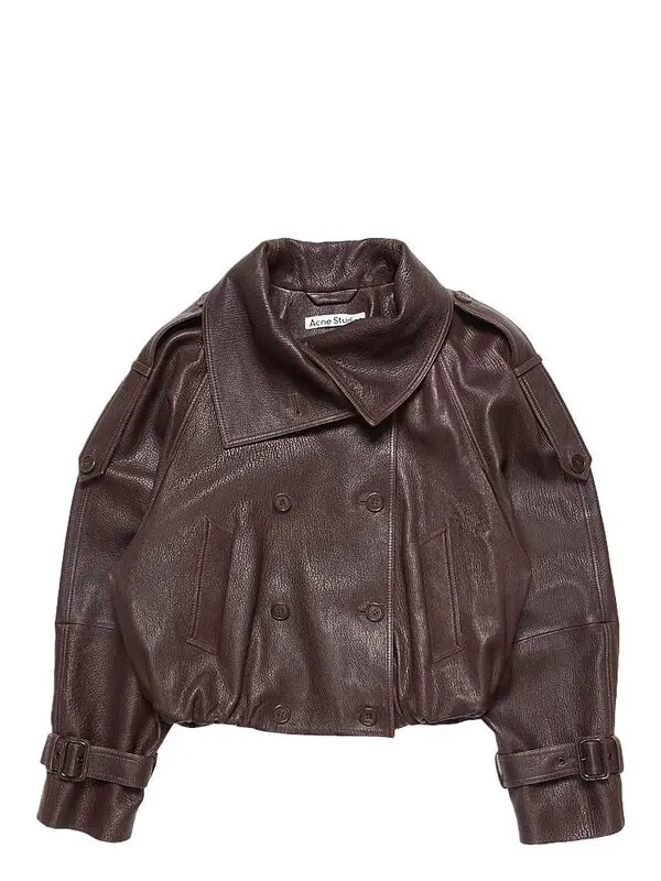 Acne Studios Cropped Leather Trench Coat - Dark Brown