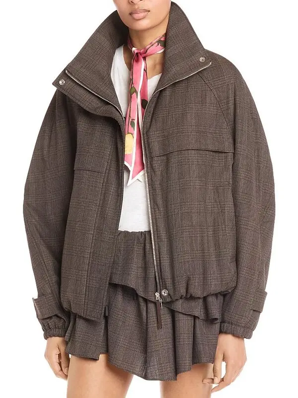 Acne Studios Stand Collar Plaid Jacket - Brown/black