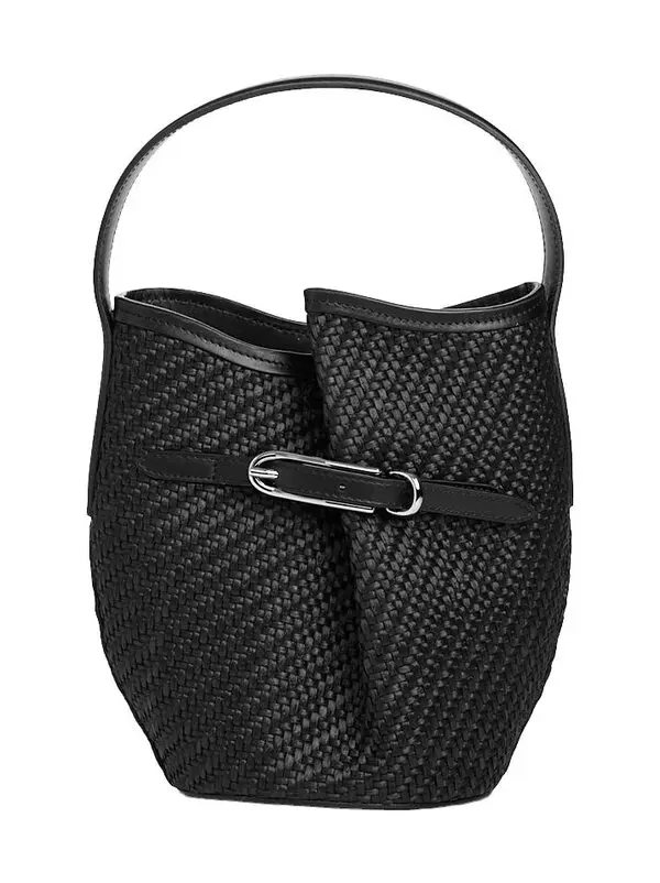 LIFFNER Belted Raffia Bucket Bag - Blk Slvr