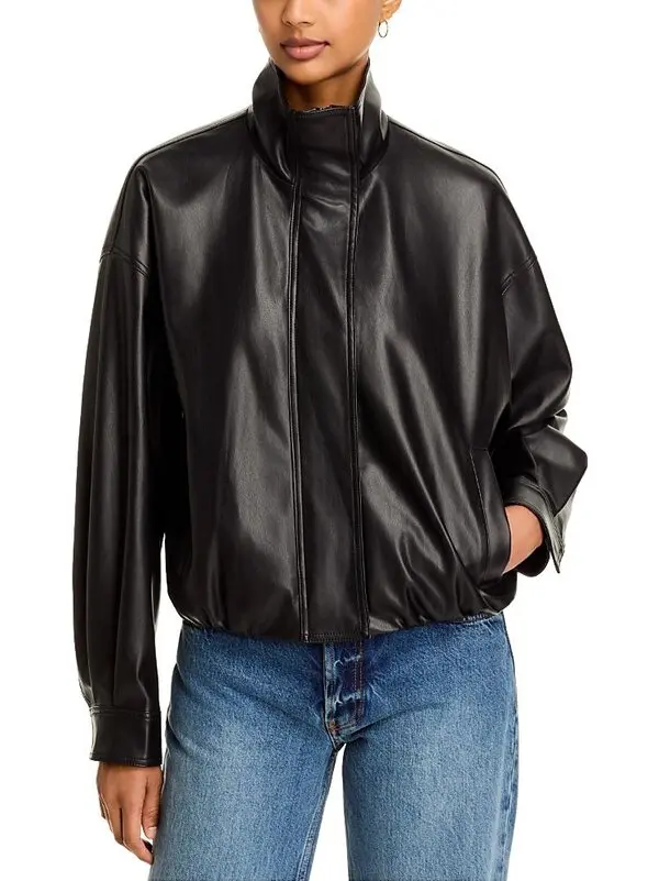 French Connection Dessa Faux Leather Funnel Neck Jacket - Black