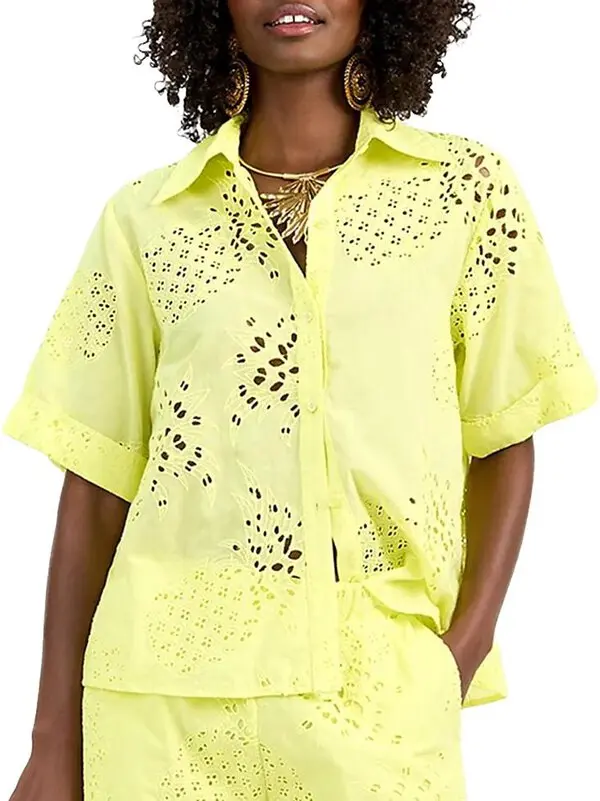 Trina Turk Triennale Embroidered Cotton Eyelet Shirt - Citrus