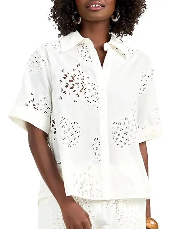 Trina Turk Triennale Embroidered Cotton Eyelet Shirt - Whitewash