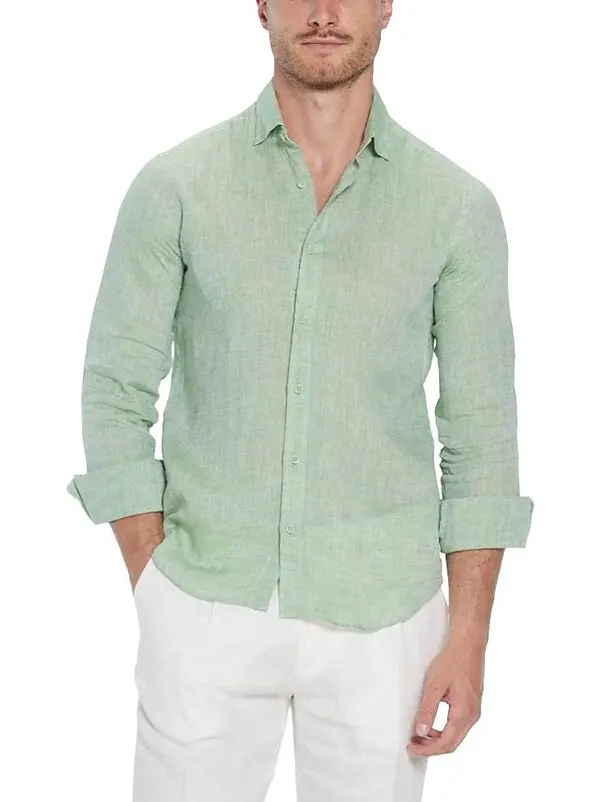 MOEVA Harry Linen Shirt With Spread Collar - Green