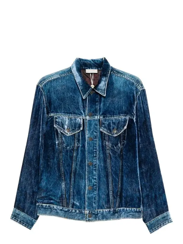 PIERRE-LOUIS MASCIA Denim Print Velvet Effect Jacket - Blue