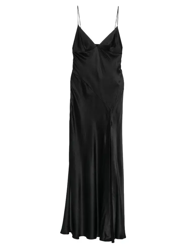 Alberta Ferretti Satin Maxi Dress With Slit - Black