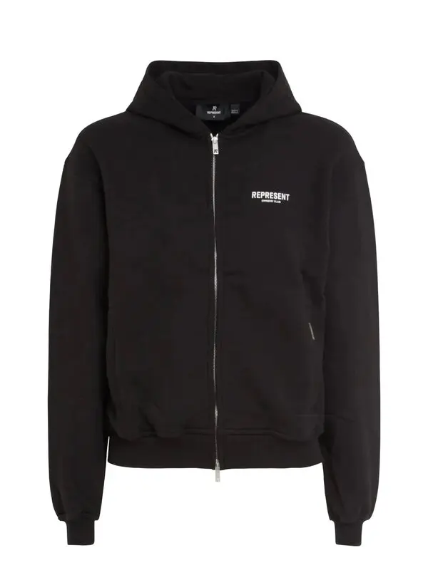 REPRESENT Owners Club Zip-up Hoodie With Logo And Graphic Print - Black