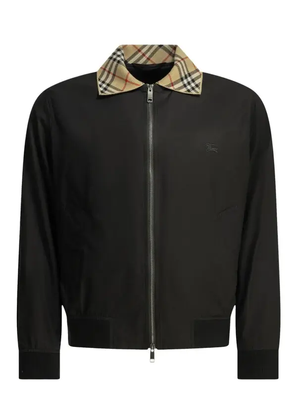Burberry Glenfields Harrington Bomber Jacket With Check Collar - Black