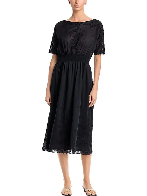 Johnny Was Xochi Lizabe Embroidered Cotton Midi Dress - Black