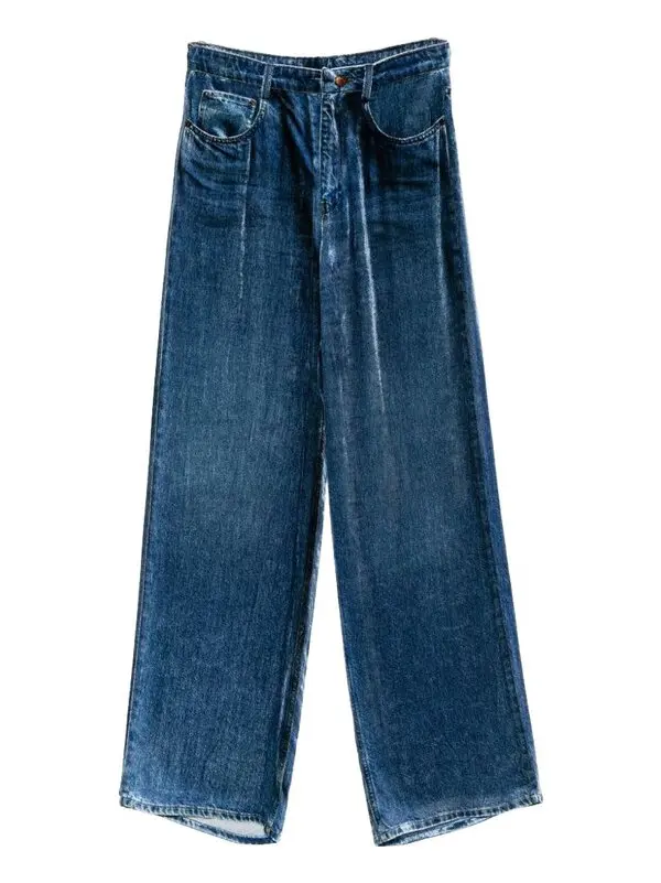 PIERRE-LOUIS MASCIA Denim Print Wide-leg Trousers - Blue