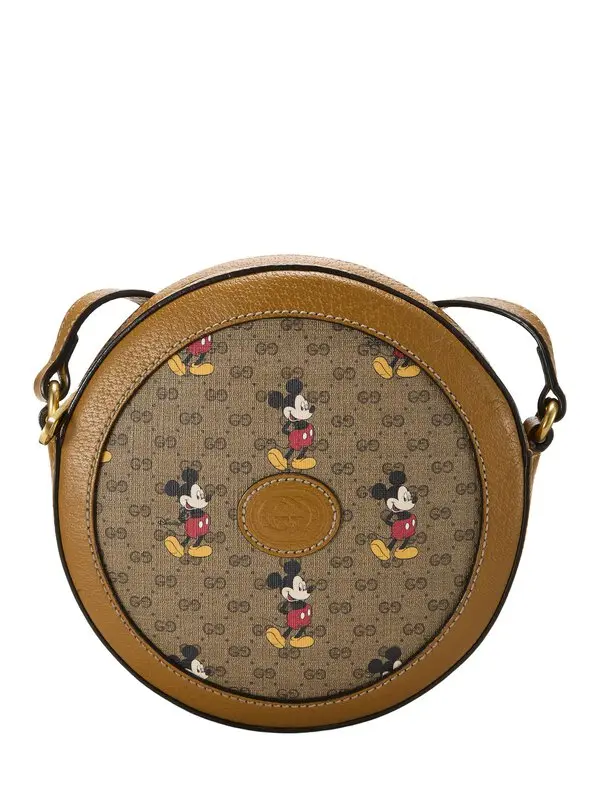Gucci Gg Supreme Mickey Mouse Round Crossbody Bag - Brown