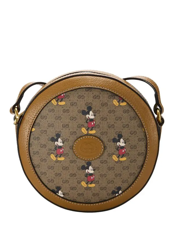 Gucci Gg Supreme Mickey Mouse Round Crossbody Bag - Brown