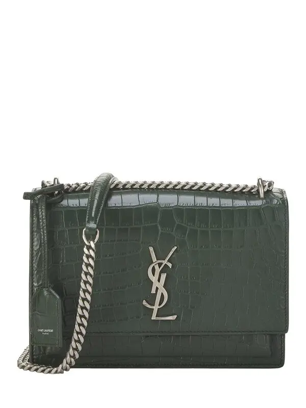 Saint Laurent Embossed Leather Sunset Shoulder Bag - Green