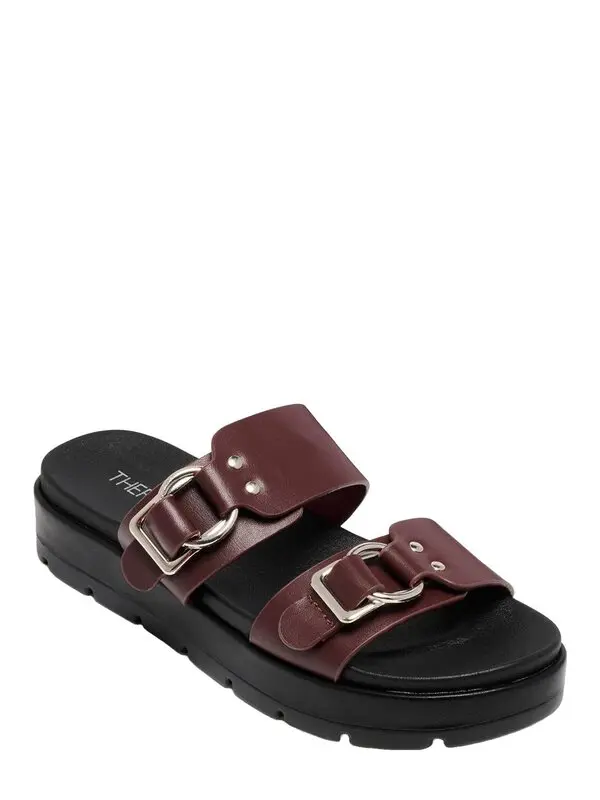 THERAPY AUSTRALIA Litmus Open Round Toe Sandal With Silver Buckle Detail - Bordeaux Pu