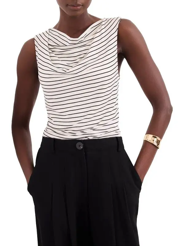 Mint Velvet Stripe Cowl Neck Sleeveless Top - Ivory