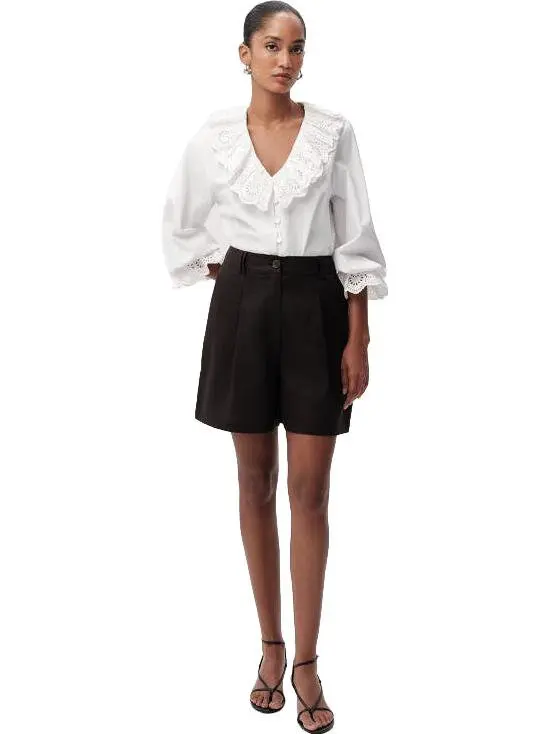 EXQUISE Donovan High Waist Pleated Linen Shorts - Black