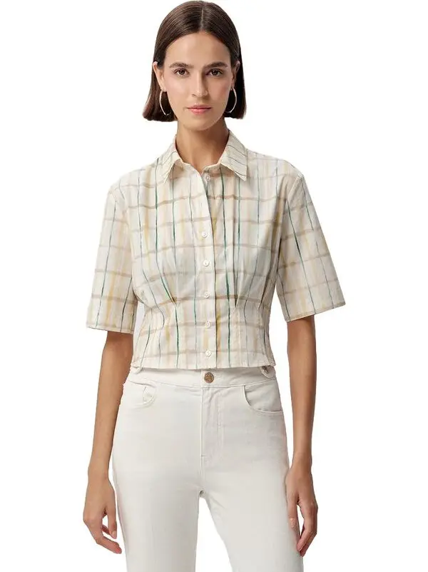 EXQUISE Alezae Cropped Gingham Shirt - Multi Color