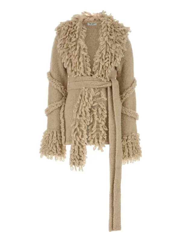 Attico Sand Stretch Wool Blend Cardigan - Brown