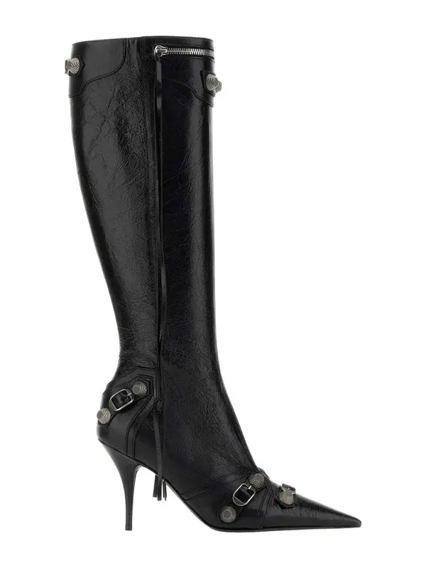 Balenciaga Cagole Leather Knee-high Boots - Black