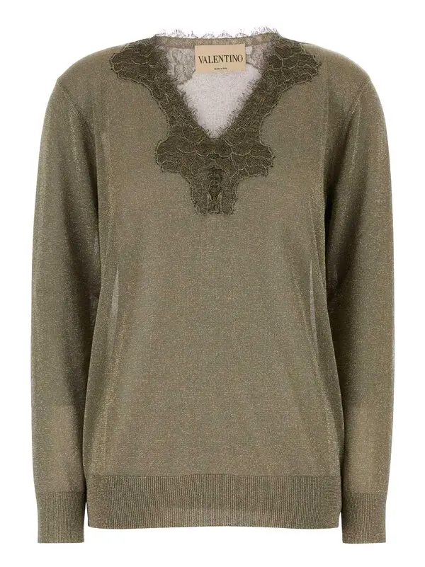 Valentino Garavani Viscose Blend Sweater With Lace Detailing - Green