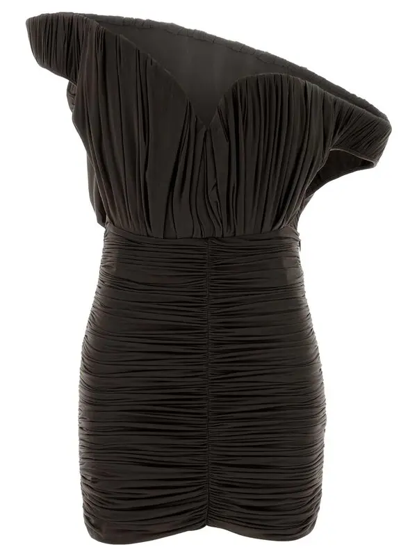 Magda Butrym Ruched One-shoulder Mini Dress - Brown