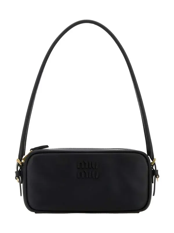 Miu Miu Leather Shoulder Bag With Golden Metal Finishing - Black