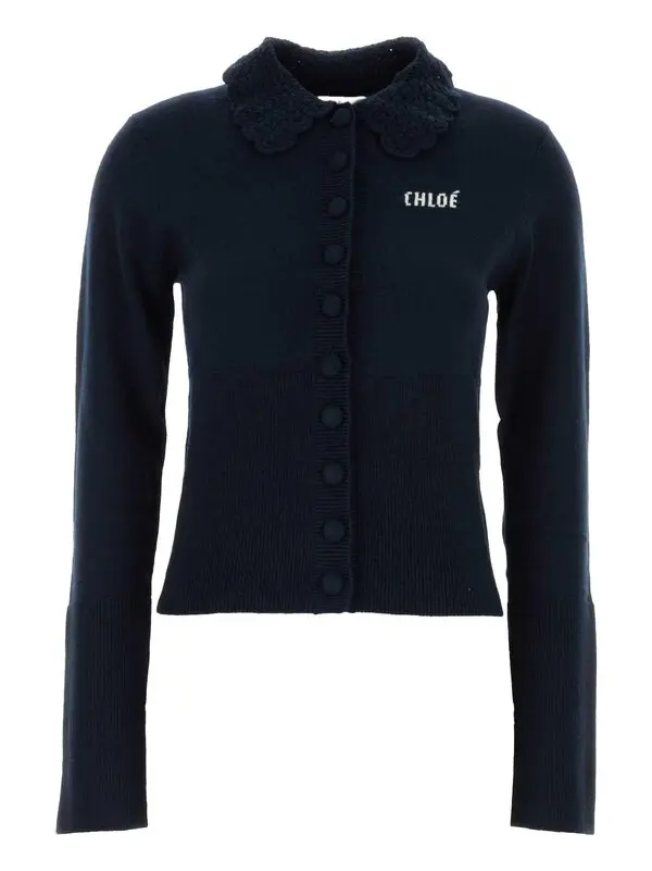 Chloé Navy Wool Cardigan - Blue
