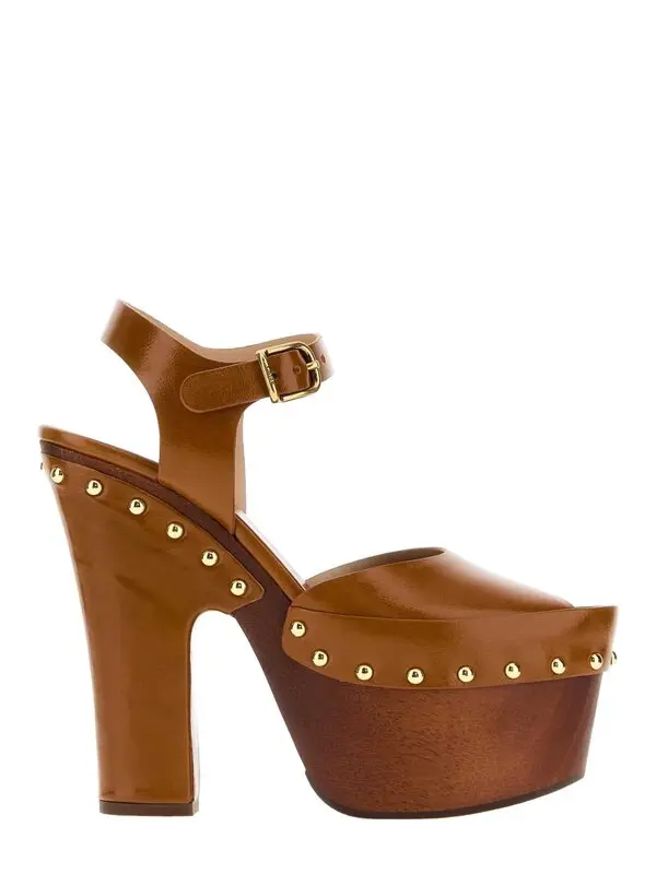 Chloé Caramel Leather Clogs With Stud Detailing - Brown