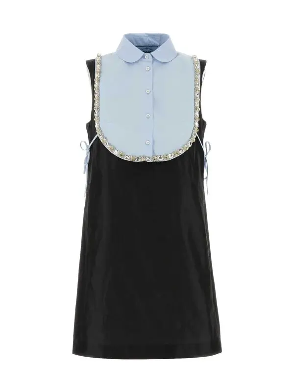 Prada Embellished Taffeta Mini Dress - Black